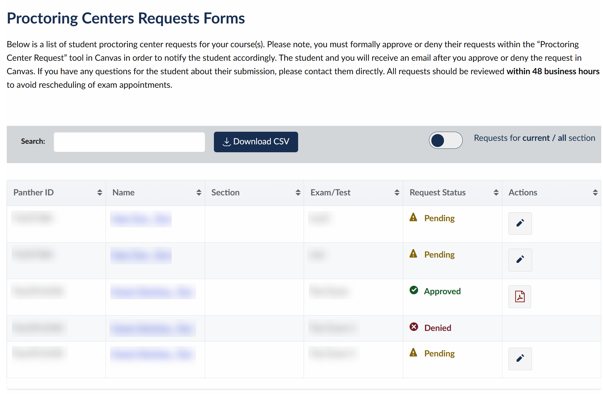 Proctoring Centers Requests Forms (Instructors)